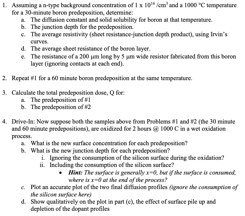 Solved 1. Assuming a n-type background concentration of | Chegg.com