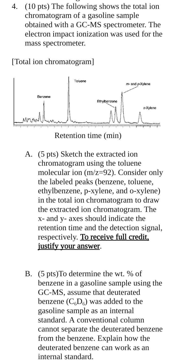 Solved 4. (10 pts) The following shows the total ion | Chegg.com