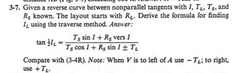 Solved 3-7. Given a reverse curve between nonparallel | Chegg.com