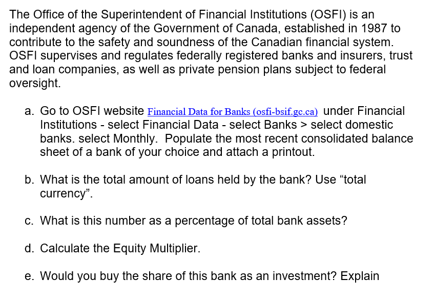 Solved The Office of the Superintendent of Financial | Chegg.com