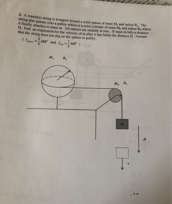 Solved 2. A massless string is wrapped around a solid sphere | Chegg.com