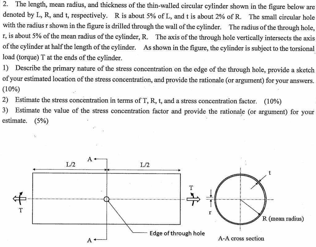 2. The length, mean radius, and thickness of the | Chegg.com