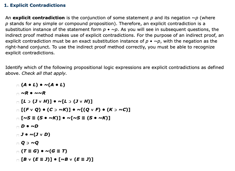 Solved 1. Explicit Contradictions An explicit contradiction | Chegg.com