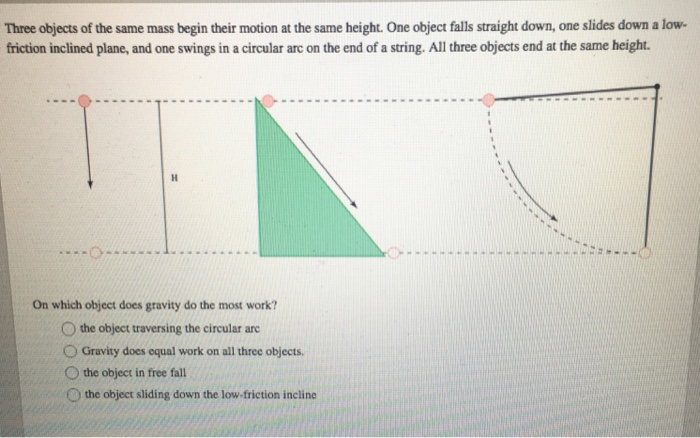 Solved Three objects of the same mass begin their motion at | Chegg.com