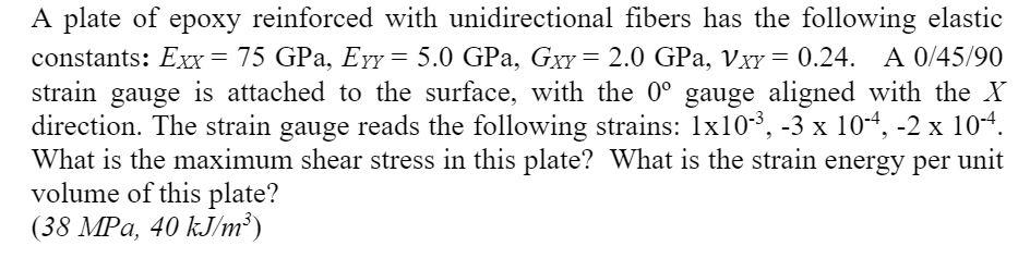 A plate of epoxy reinforced with unidirectional | Chegg.com