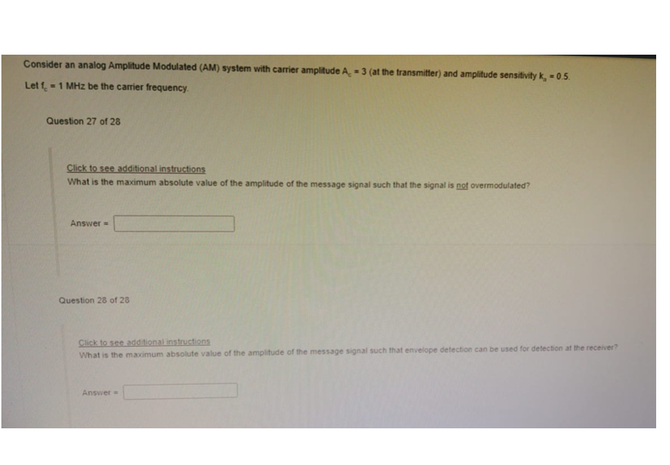 Solved Consider an analog Amplitude Modulated (AM) system | Chegg.com