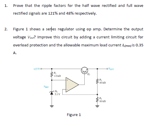 Solved 1. Prove that the ripple factors for the half wave | Chegg.com