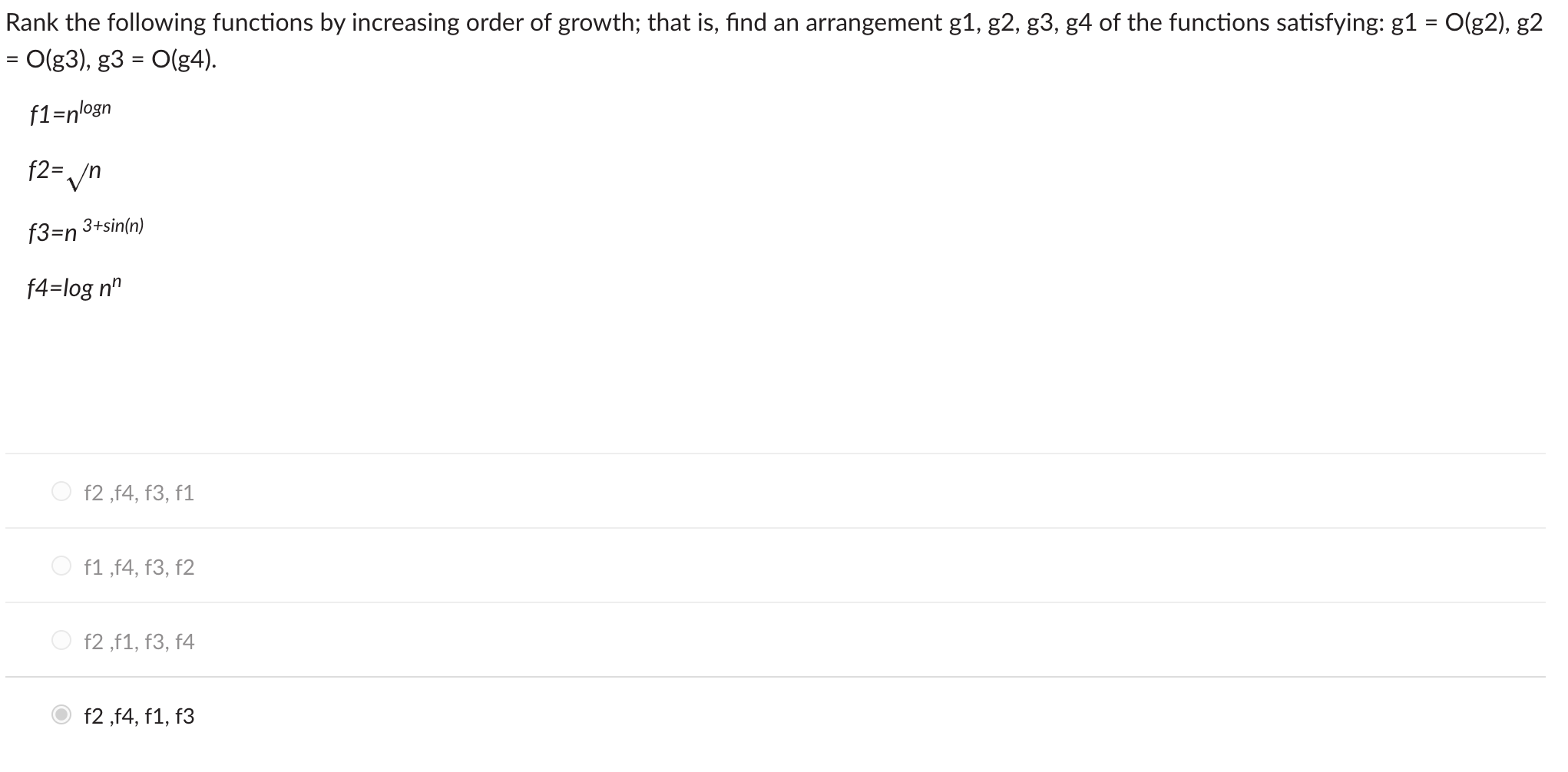 Solved Rank the following functions by increasing order of | Chegg.com
