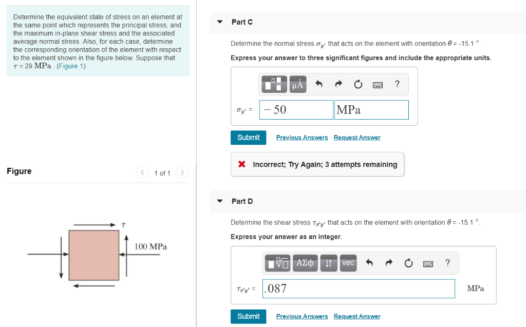 Answered: Part Determine the equivalent state of stress on Answered: Part Determine the equivalent state of stress on