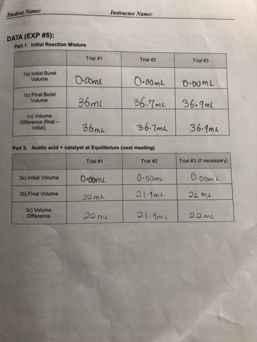 Instructor Name: Student Name: DATA (EXP #5): Part 1: | Chegg.com