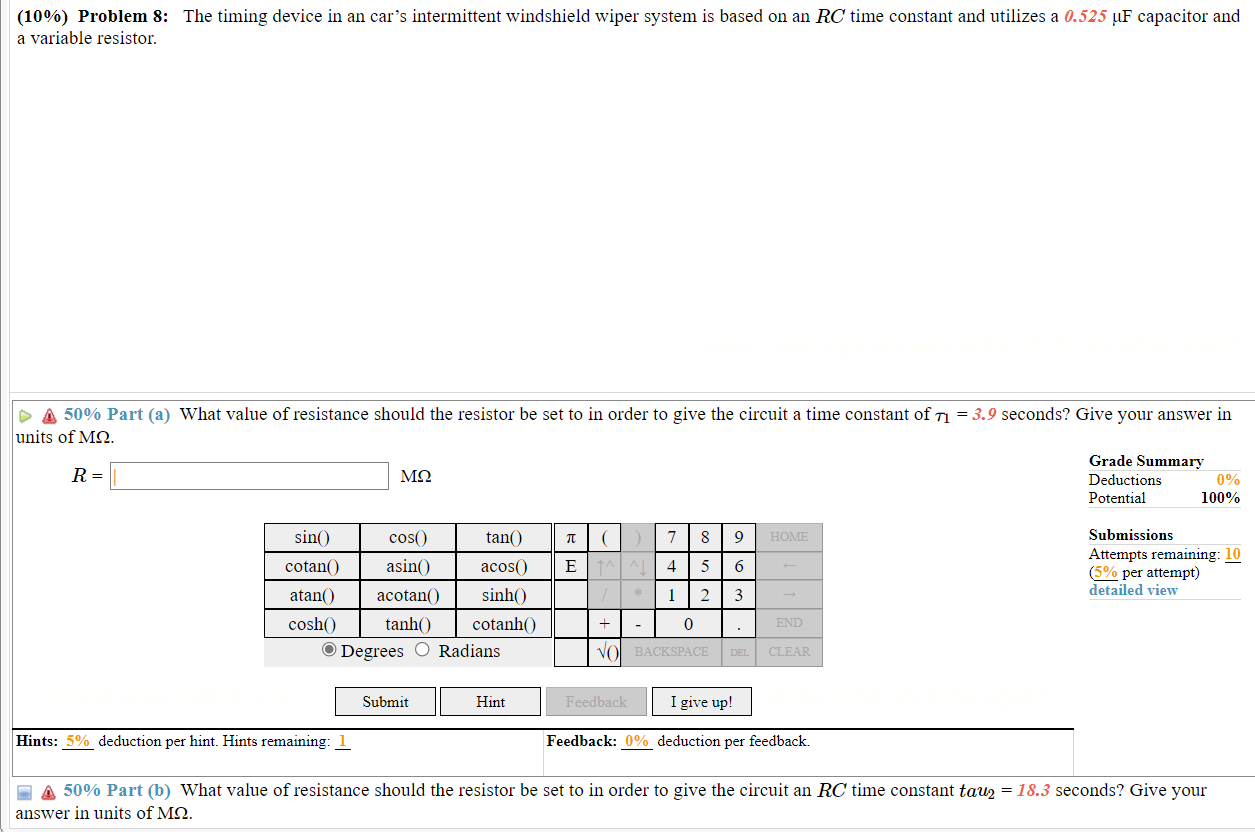 Solved (10%) Problem 8: The timing device in an car's | Chegg.com