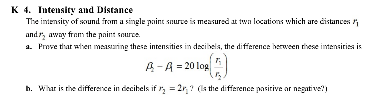 Solved 4. Intensity and Distance The intensity of sound from | Chegg.com