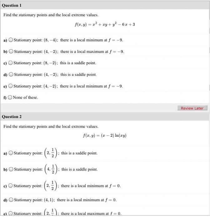 Find the stationary points and the local extreme | Chegg.com