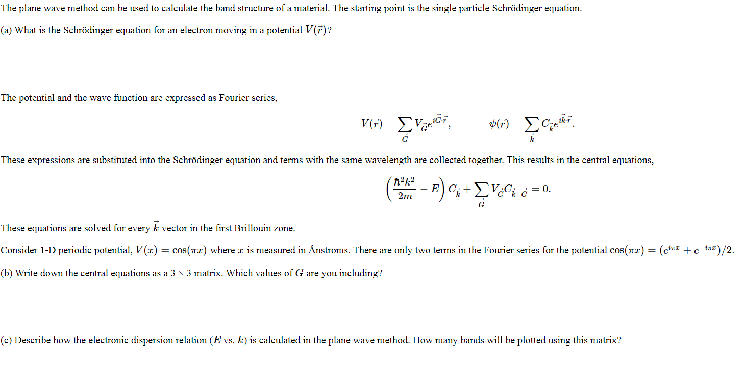 Solved The plane wave method can be used to calculate the | Chegg.com
