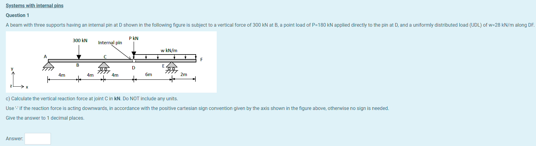 Solved Systems with internal pins Question 1 A beam with | Chegg.com