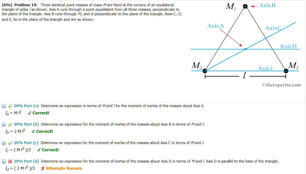 Solved (6\%) Problem 14: Three identical point masses of | Chegg.com