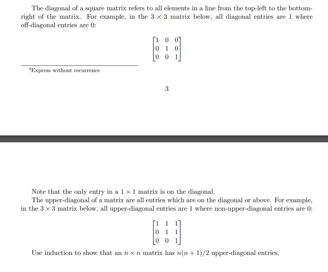 Solved The diagonal of a square matrix refers to all | Chegg.com