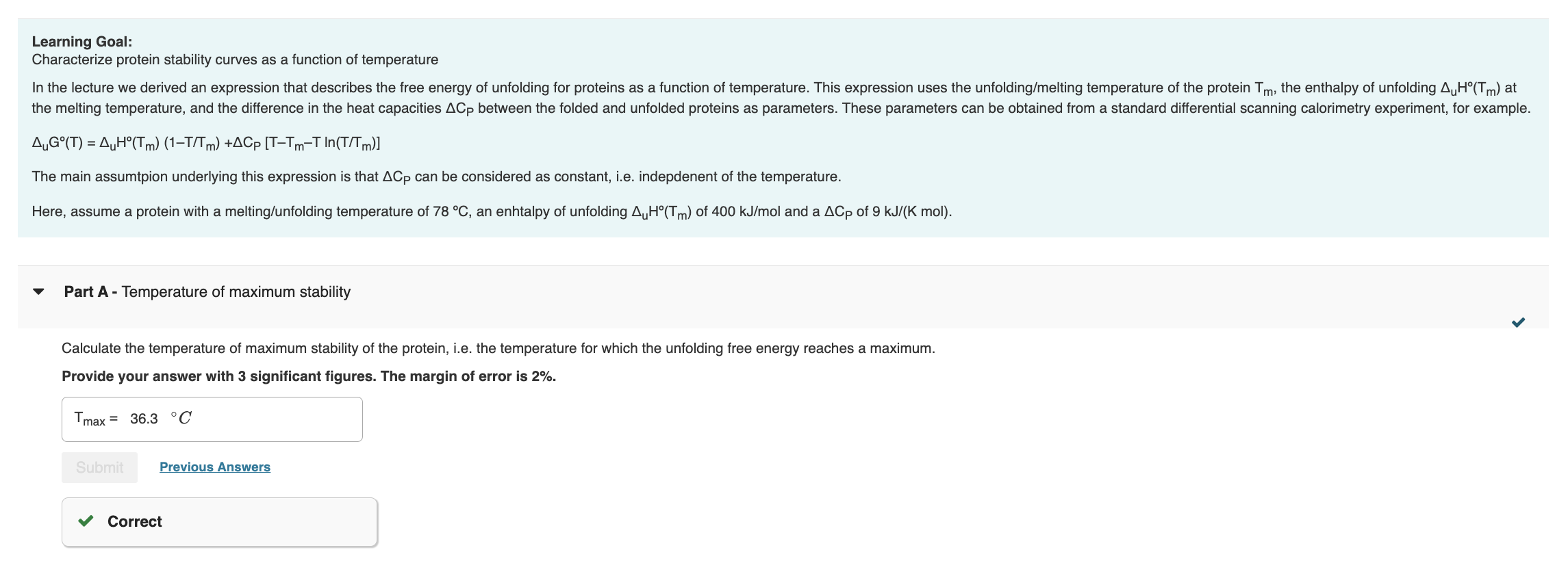 Learning Goal: Characterize protein stability curves | Chegg.com