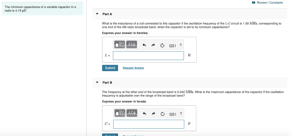 Solved Review Constants The minimum capacitance of a | Chegg.com
