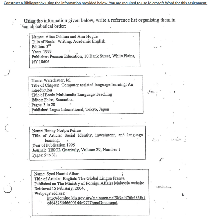 Construct a Bibliography using the information | Chegg.com