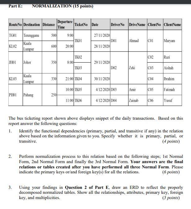 Solved Part E: NORMALIZATION (15 points) Departure Route No | Chegg.com
