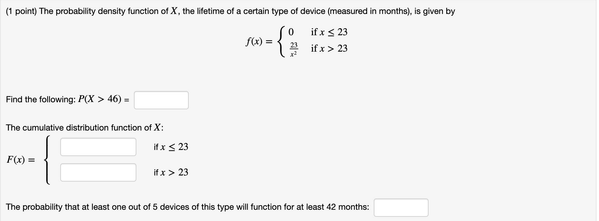 Solved (1 point) The probability density function of X, the | Chegg.com
