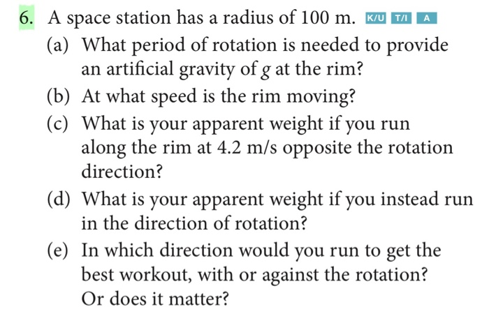 Solved 6. A space station has a radius of 100 m. KUA (a) | Chegg.com