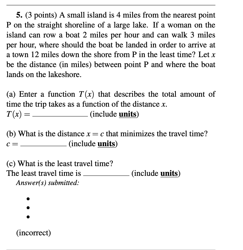 Solved 5. ( 3 points) A small island is 4 miles from the | Chegg.com