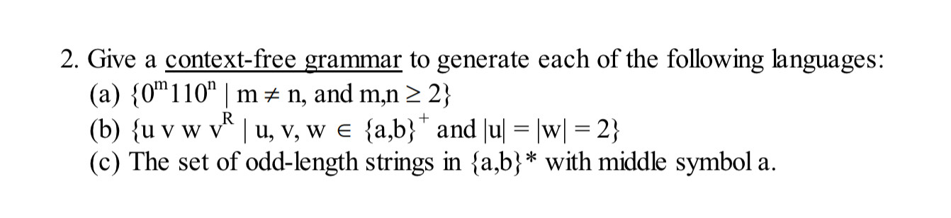 Give a context-free grammar to generate each of the | Chegg.com
