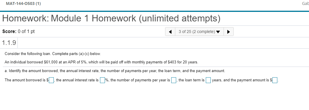 Solved MAT-144-0503 (1) Gat Homework: Module 1 Homework | Chegg.com