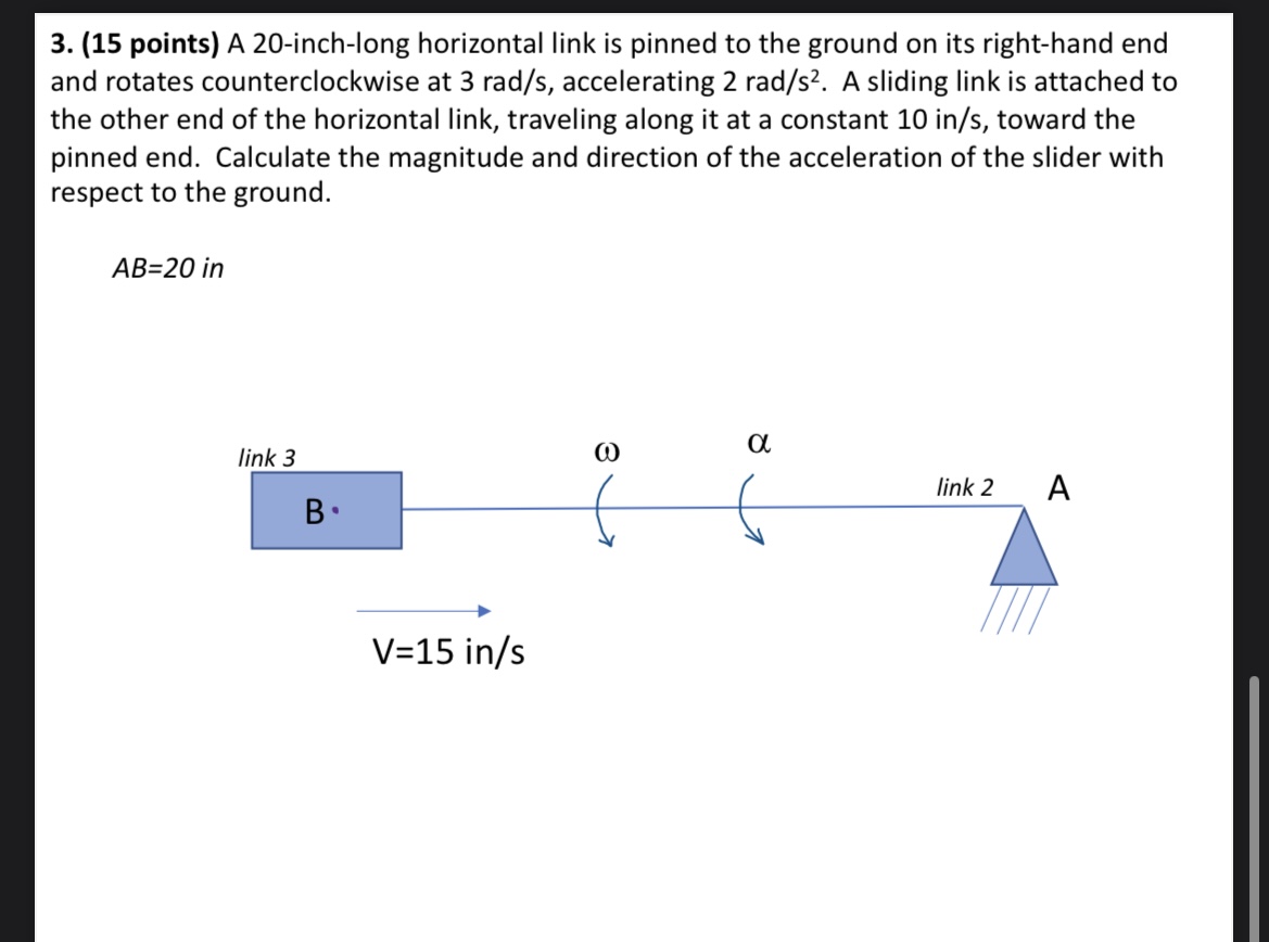 Solved 3. (15 points) A 20-inch-long horizontal link is | Chegg.com