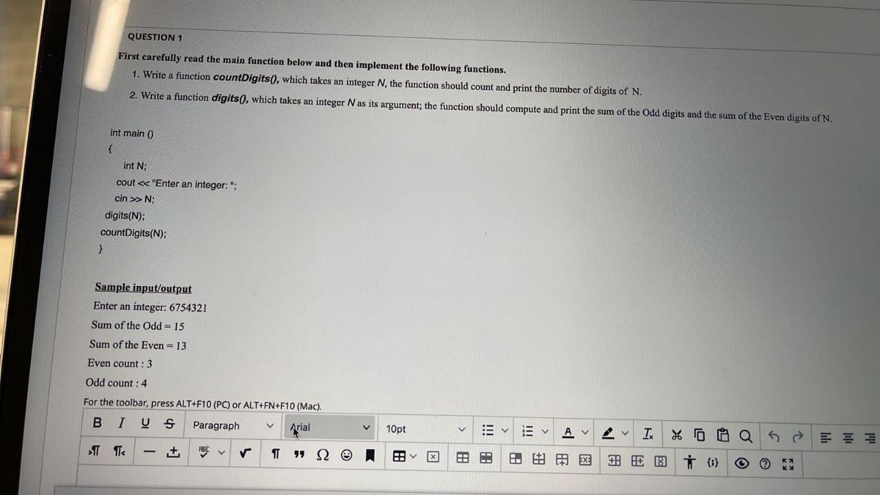 Solved QUESTION 1 First carefully read the main function | Chegg.com