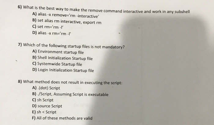 Solved 5) What is the different between set and setenv: A) | Chegg.com