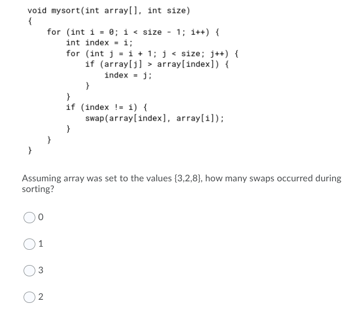 Solved Void Mysortint Array Int Size For Int I 0 5524