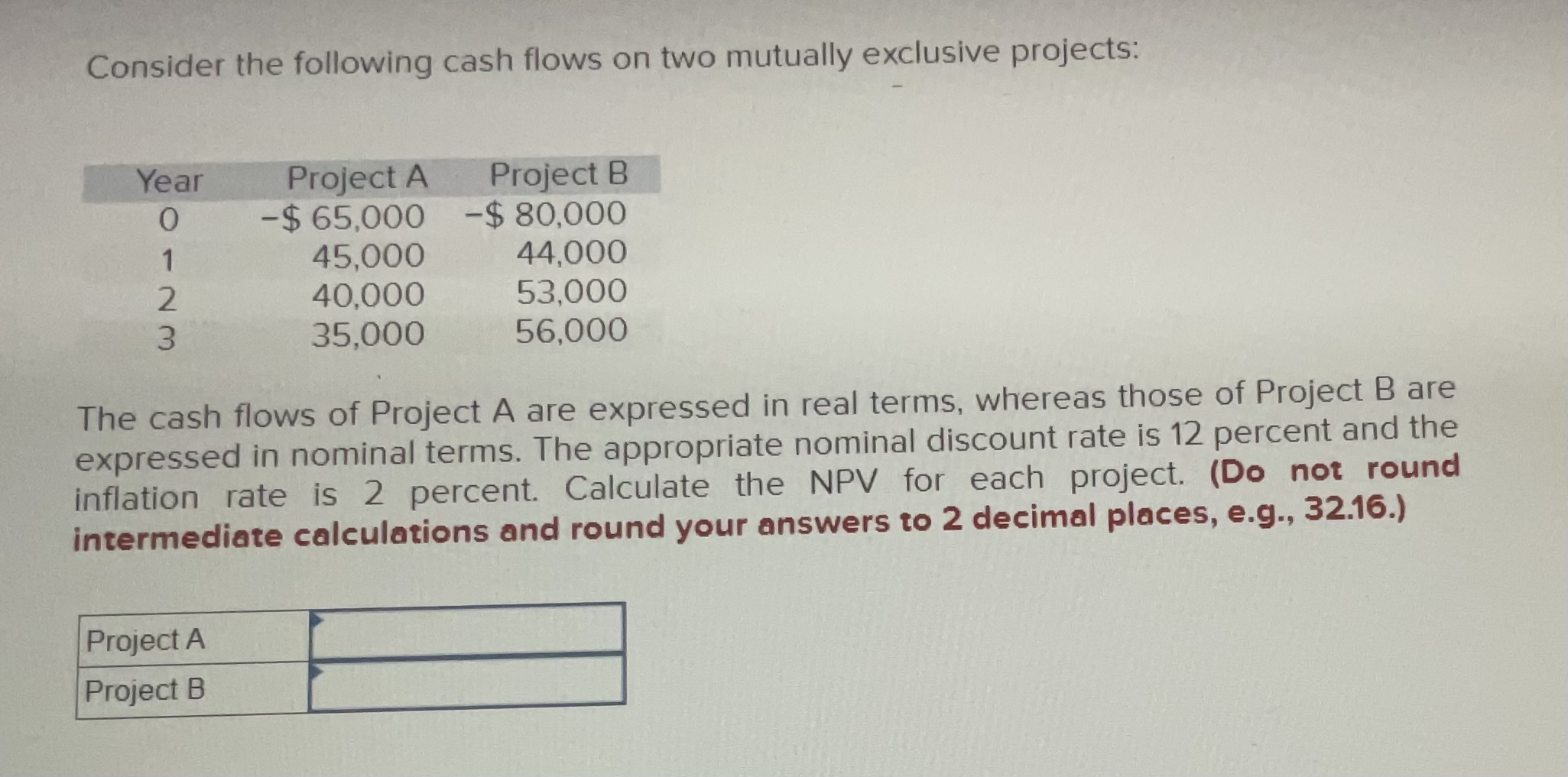 Solved Consider the following cash flows on two mutually | Chegg.com