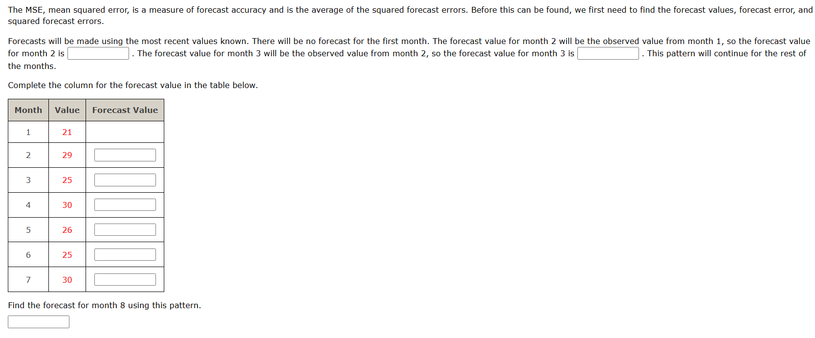 Solved The Mse Mean Squared Error Is A Measure Of Forecast