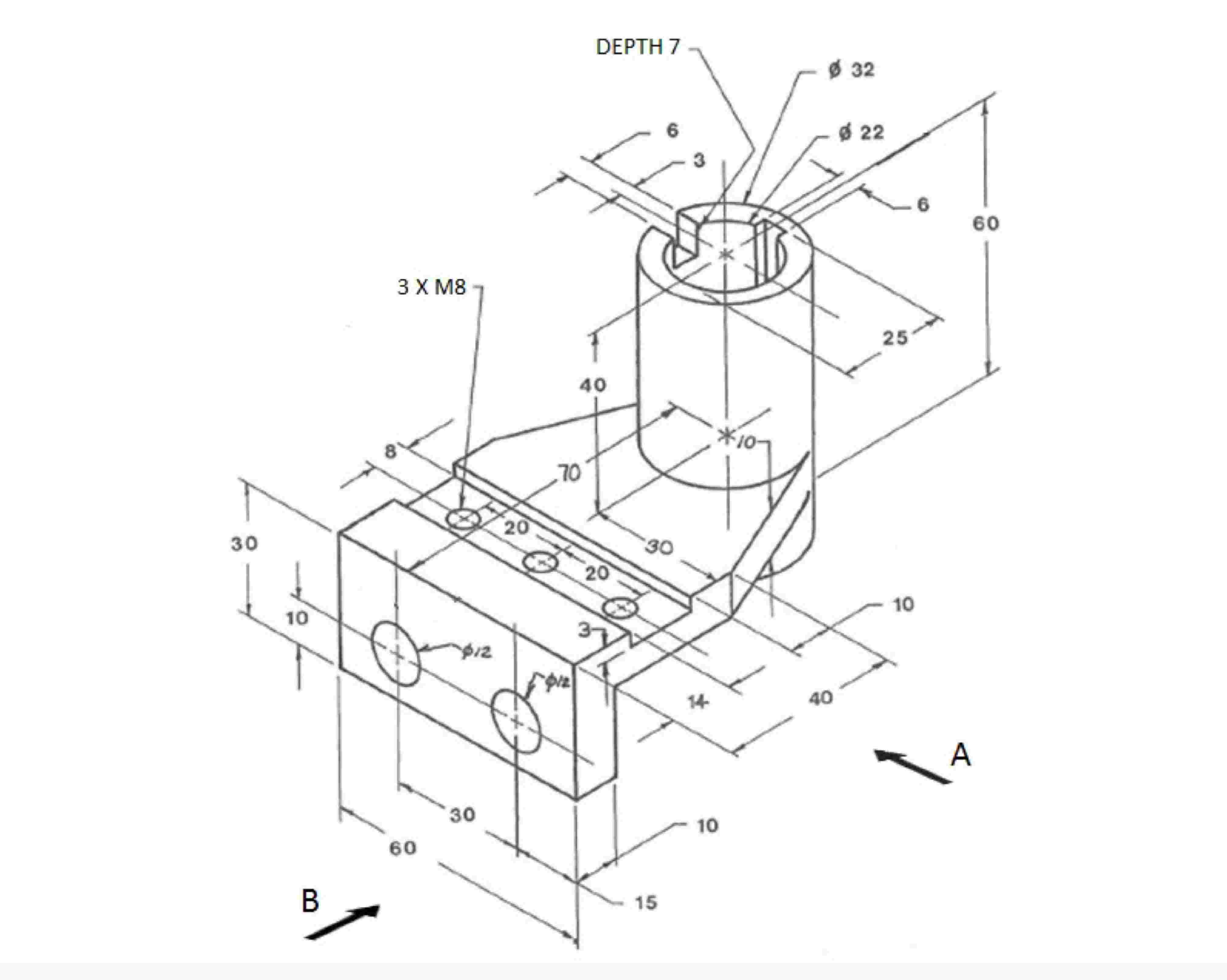 Solved Draw the following views to describe the object shown | Chegg.com