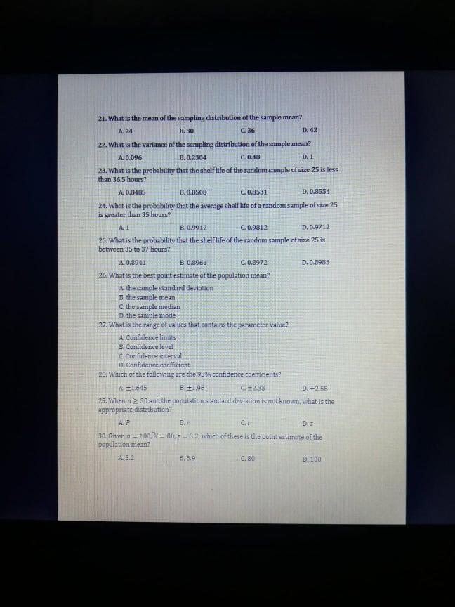 Solved For numbers 18,19,20,25, and 29, kindly answer and | Chegg.com