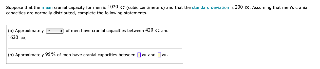 Solved Suppose that the mean cranial capacity for men is | Chegg.com