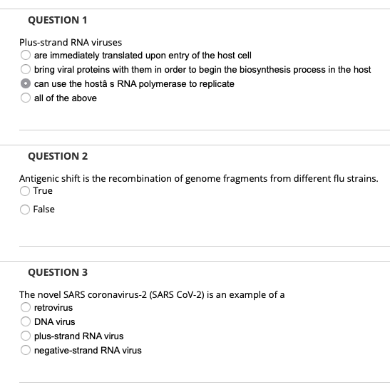 Solved QUESTION 1 Plus-strand RNA viruses are immediately | Chegg.com