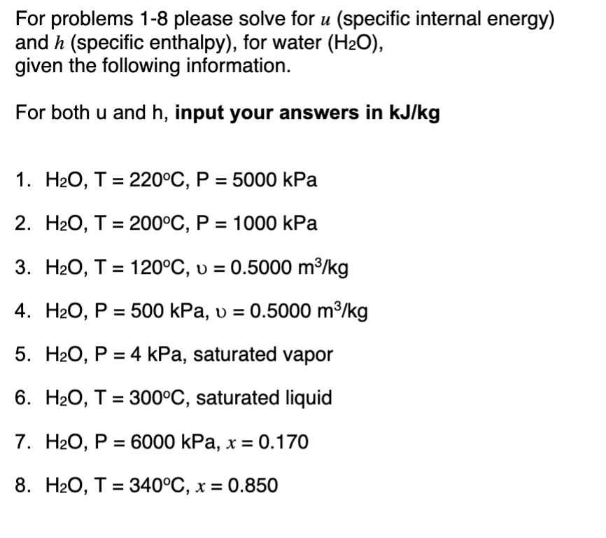 Solved For problems 1-8 ﻿please solve for u (specific | Chegg.com