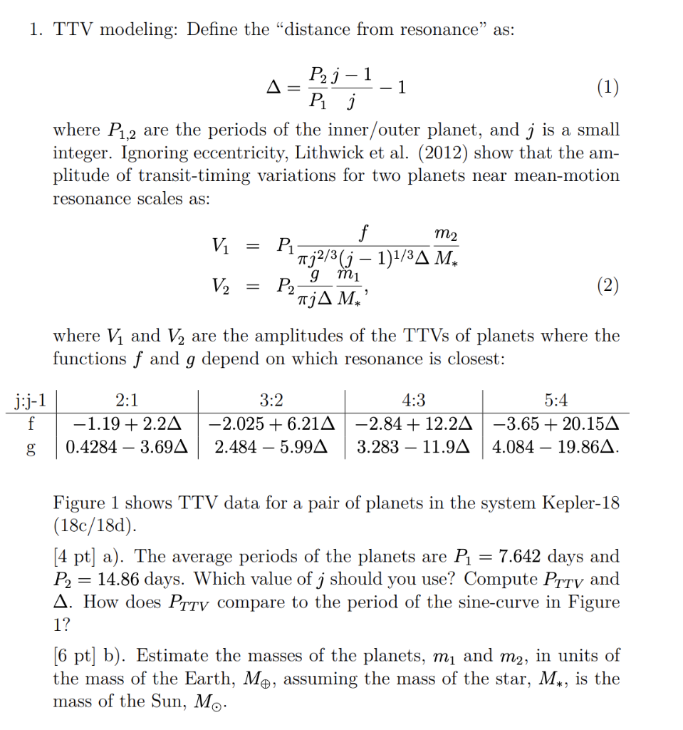 1. TTV modeling: Define the “distance from resonance" | Chegg.com