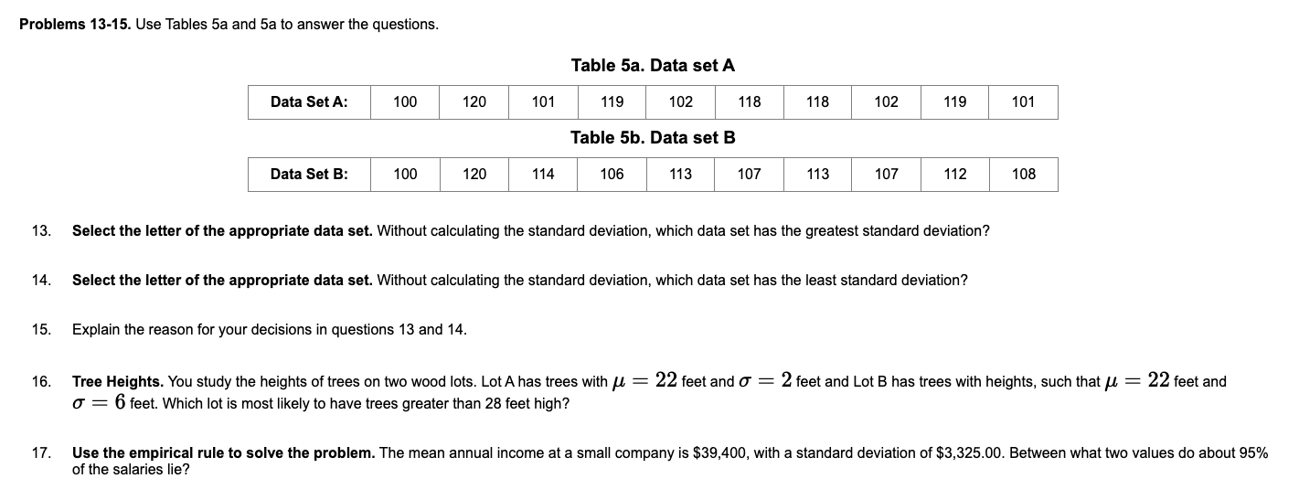 Solved Problems 13-15. Use Tables 5a and 5a to answer the | Chegg.com