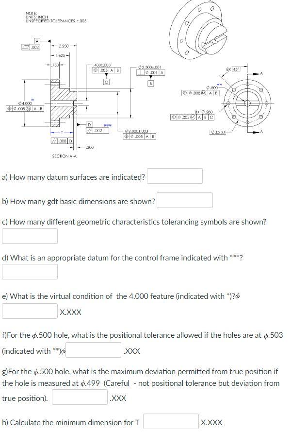 Solved NOTE: UNITS: INCH UNSPECIFIED TOLERANCES 1.005 2.250 | Chegg.com