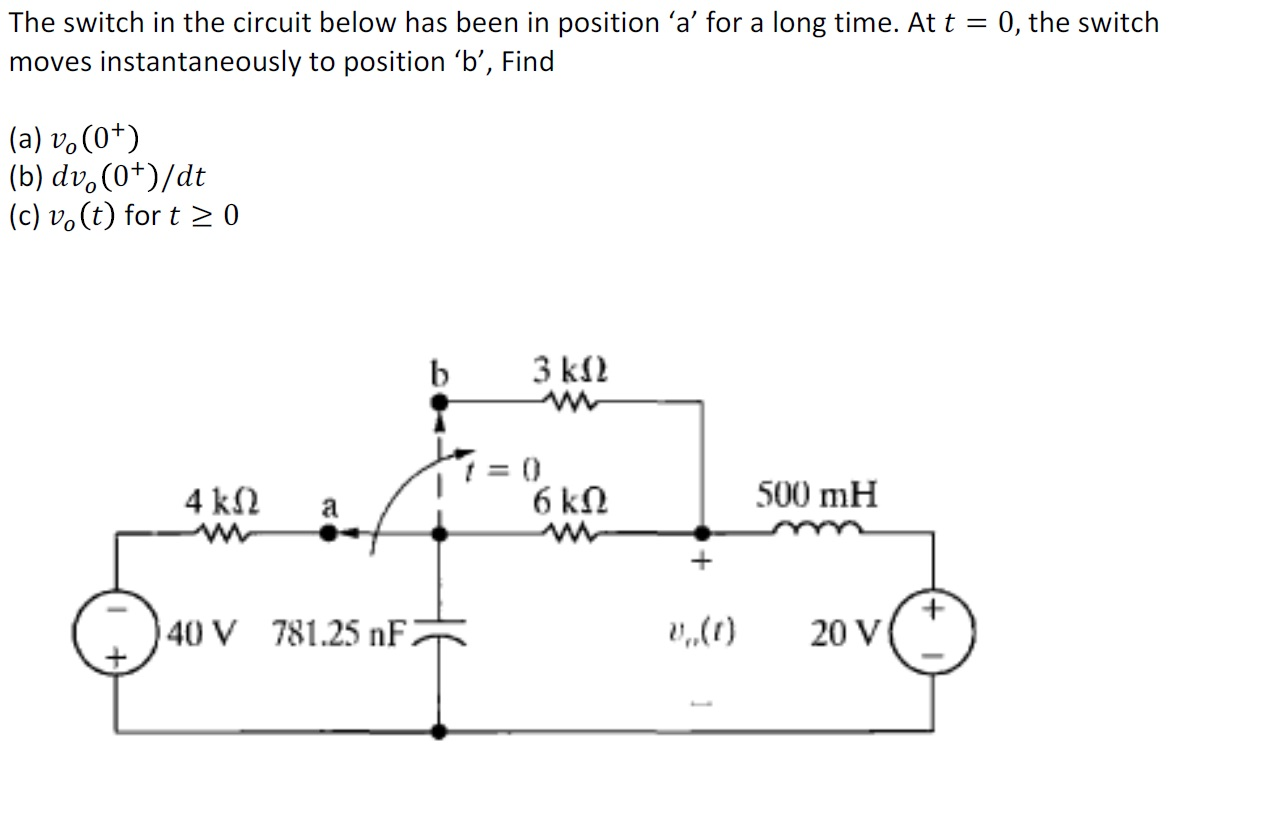 Solved The switch in the circuit below has been in position | Chegg.com