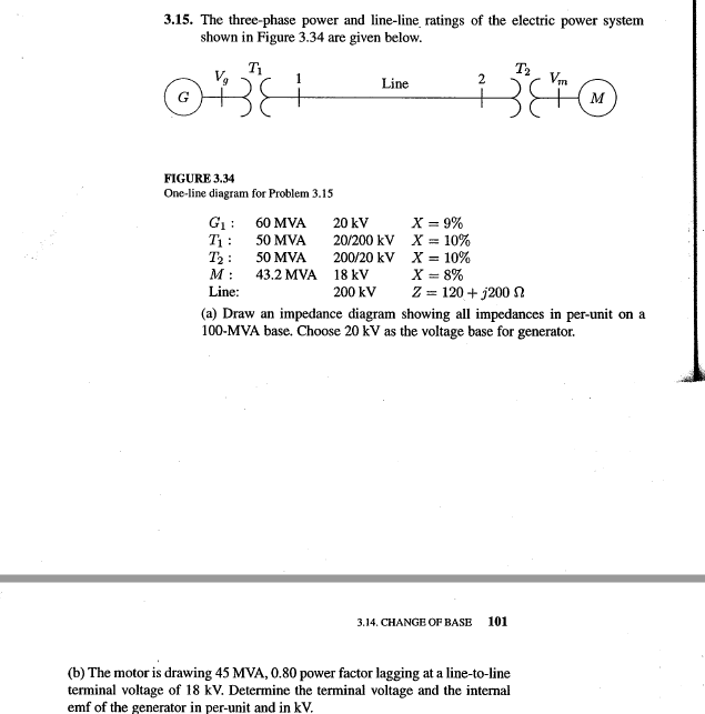 Solved 3.15. The three-phase power and line-line ratings of | Chegg.com