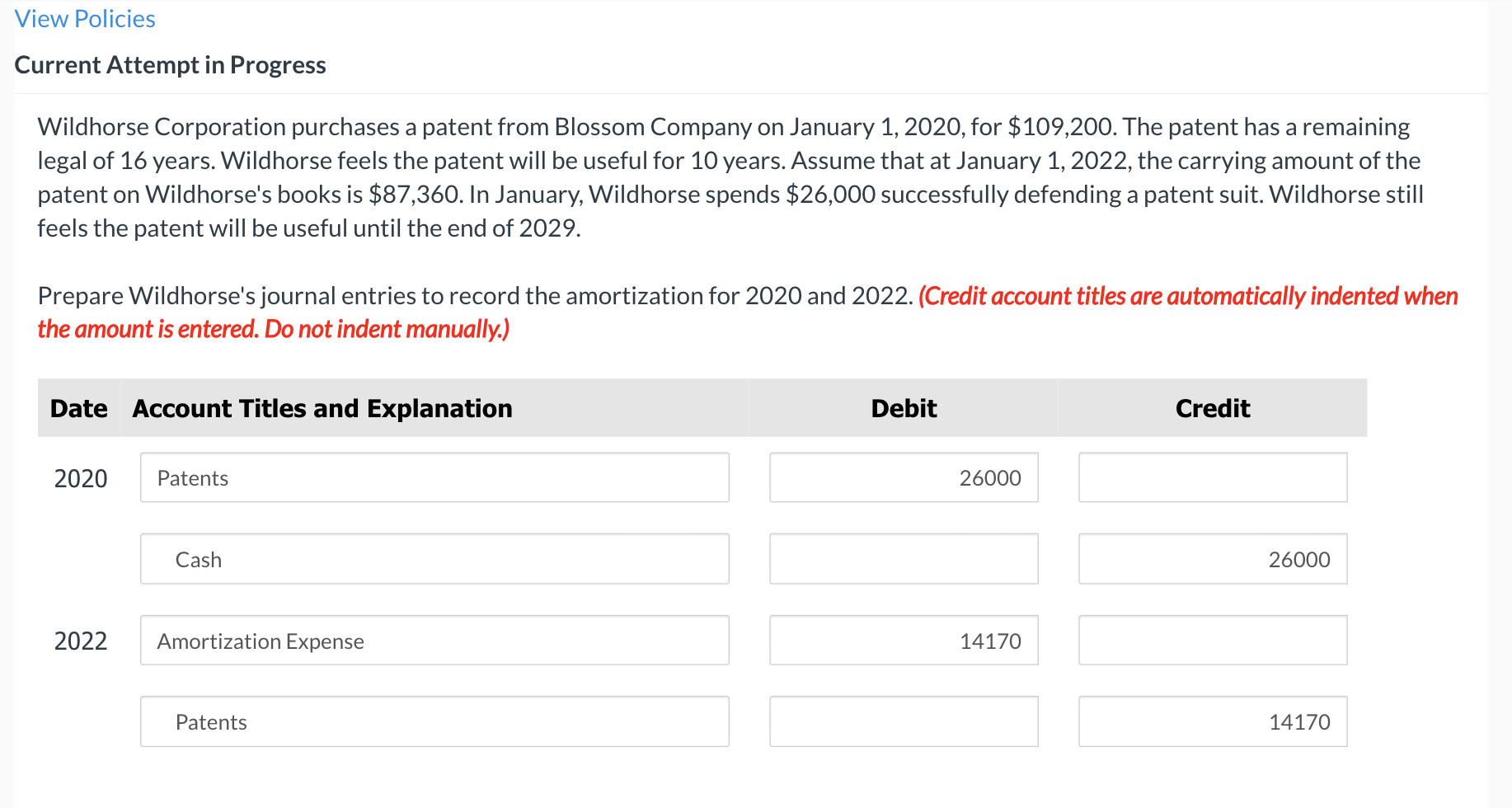 Solved View Policies Current Attempt in Progress Wildhorse | Chegg.com