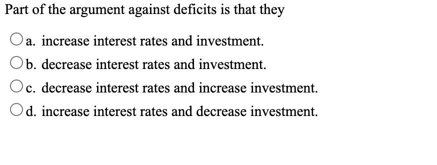 Solved Part of the argument against deficits is that theya. | Chegg.com