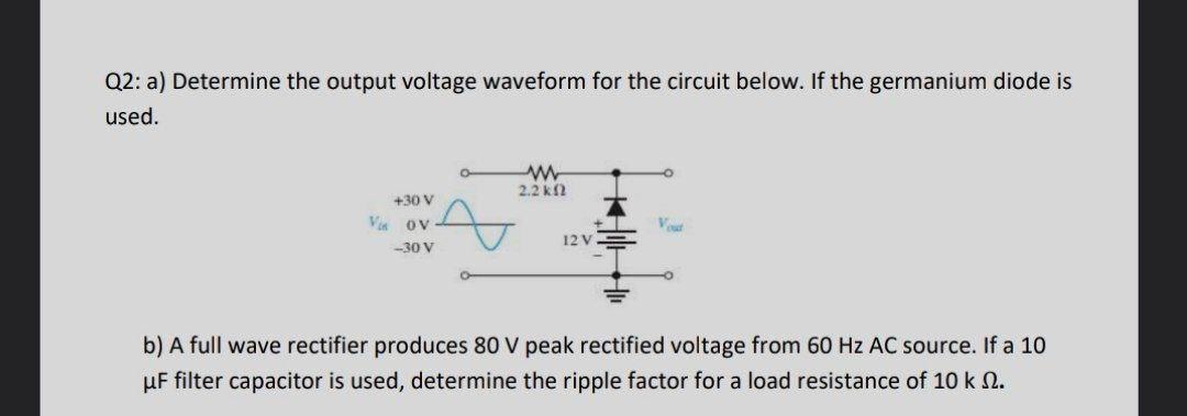 Solved Q2: a) Determine the output voltage waveform for the | Chegg.com