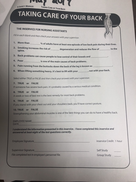 Solved A SAFETY MODULE TAKING CARE OF YOUR BACK TAKING CARE | Chegg.com